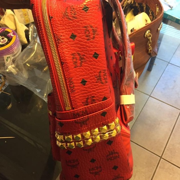 MCM | Bags | Authentic Medium Red Mcm Backpack | Poshmark